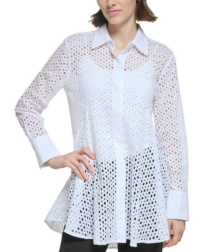 Donna Karan Women's Cotton Circle-Lace Spread-Collar Tunic - Macy's