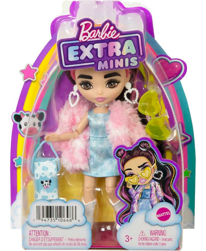 Barbie Extra Minis Doll with Cow Print Furry Jacket - Macy's