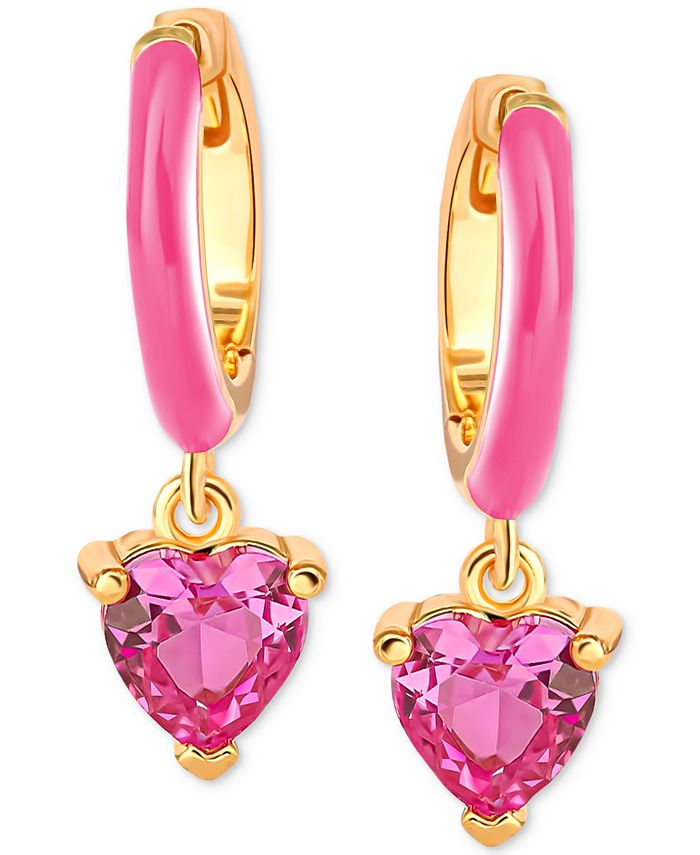 Giani Bernini Pink Cubic Zirconia & Pink Enamel Heart Dangle Hoop ...