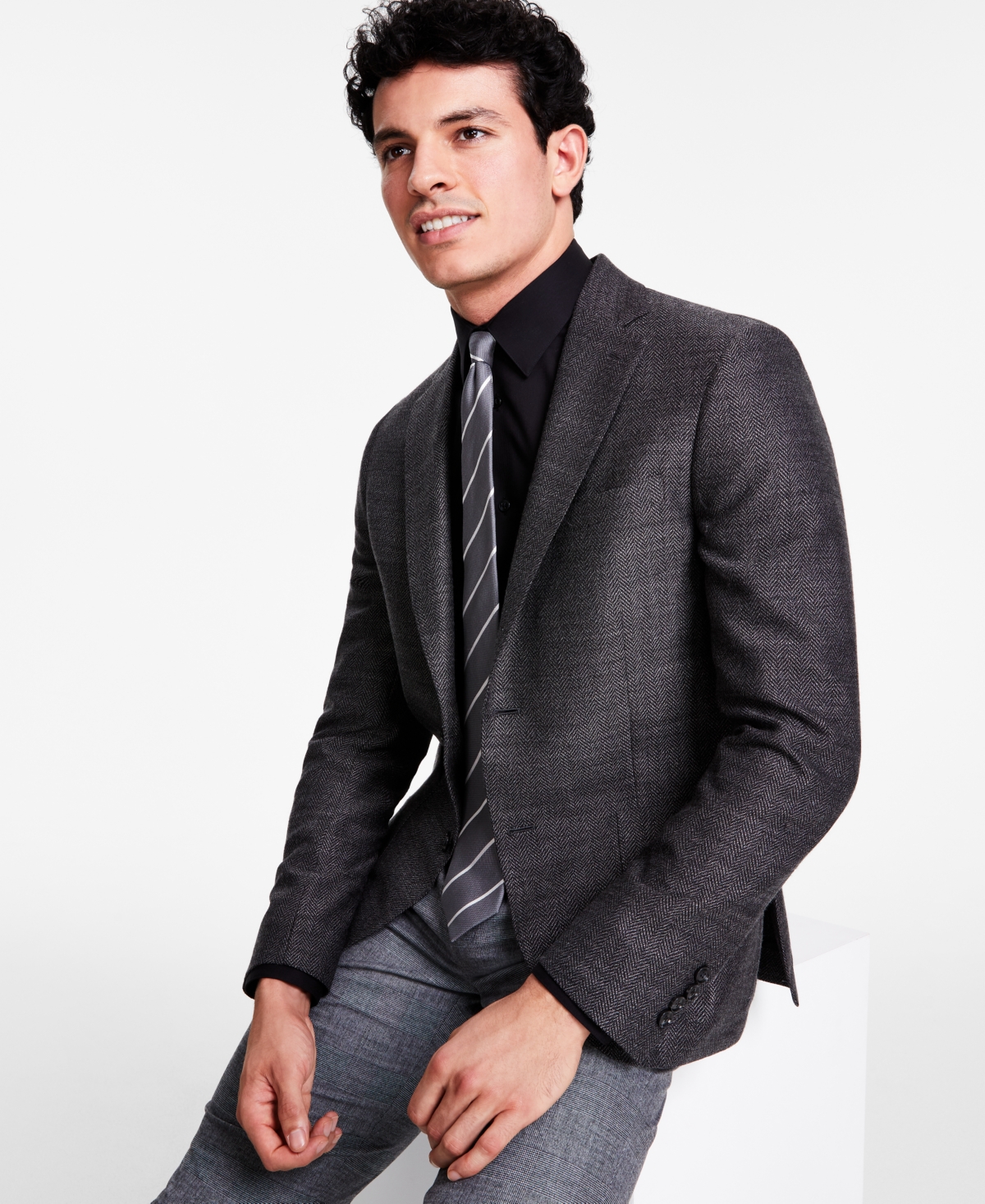 Calvin Klein Men's Slim-Fit Wool Woven Herringbone Sport Coat | Smart ...