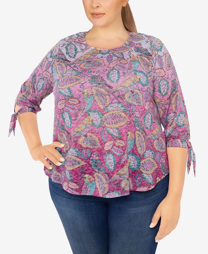 Ruby Rd Plus Size Knit Parakeet Border Print Top Macys