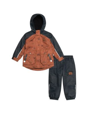 Boy Printed Two Piece Spring Rain Set Brown Forest & Black Texture ...