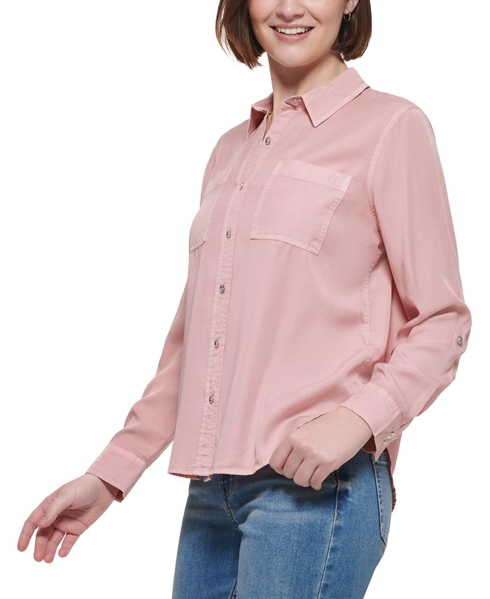 Calvin Klein Jeans Petite Classic Button-Front Shirt - Macy's