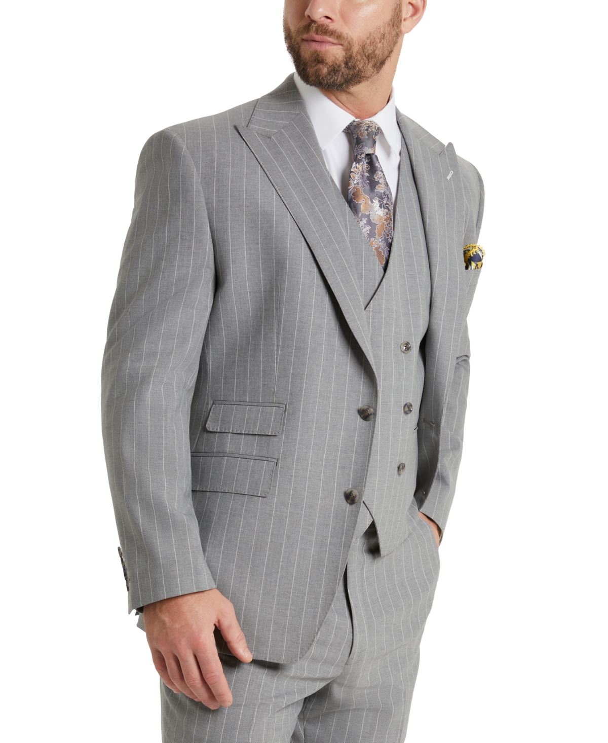 Tayion Collection Men's Classic-fit Pinstripe Suit Jacket In Grey ...