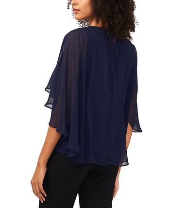 MSK Women's Asymmetric Embellished Chiffon Overlay Top - Macy's