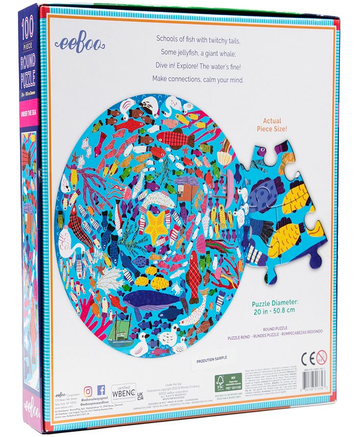 Eeboo Under The Sea 100 Piece Round Puzzle Set, Ages 5 years and up ...