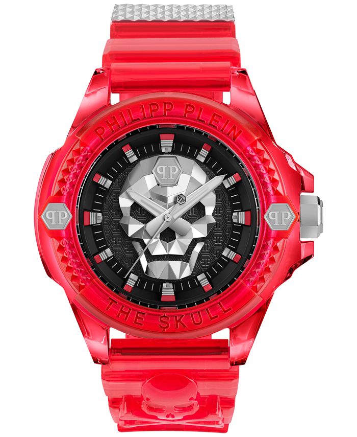 Philipp Plein Men's The $kull Red Transparent Silicone Strap Watch 45mm ...