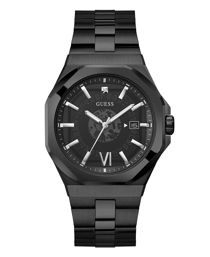 GUESS Men's Analog Black Stainless Steel Watch 42mm - Macy's