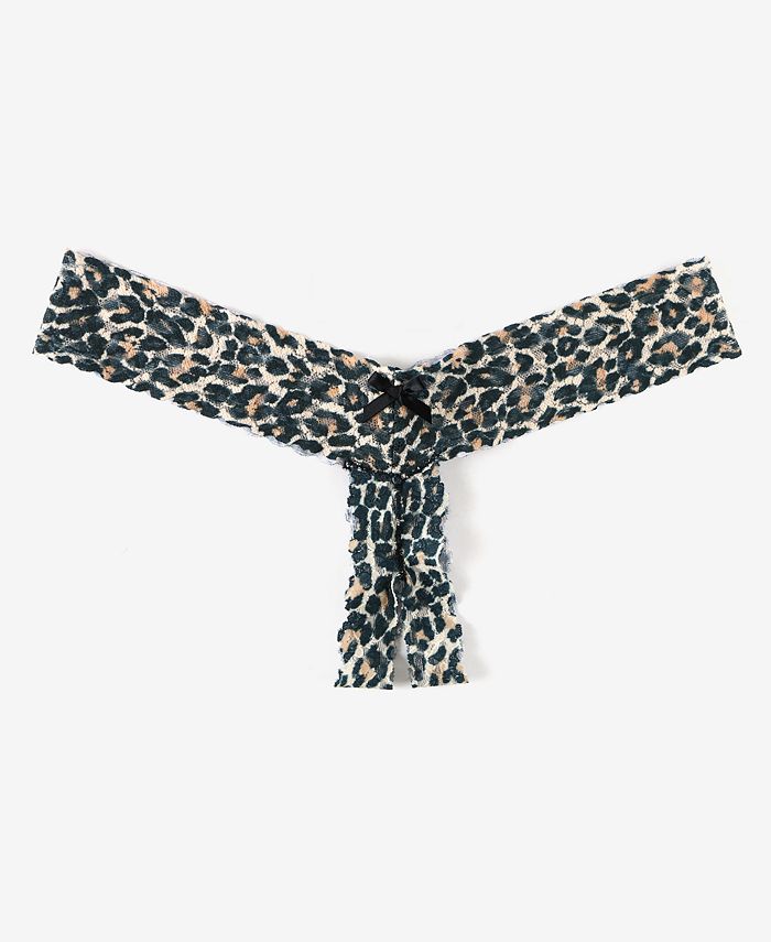 Hanky Panky Women's Classic Leopard Sig Lace Crotchless Low Rise Thong ...