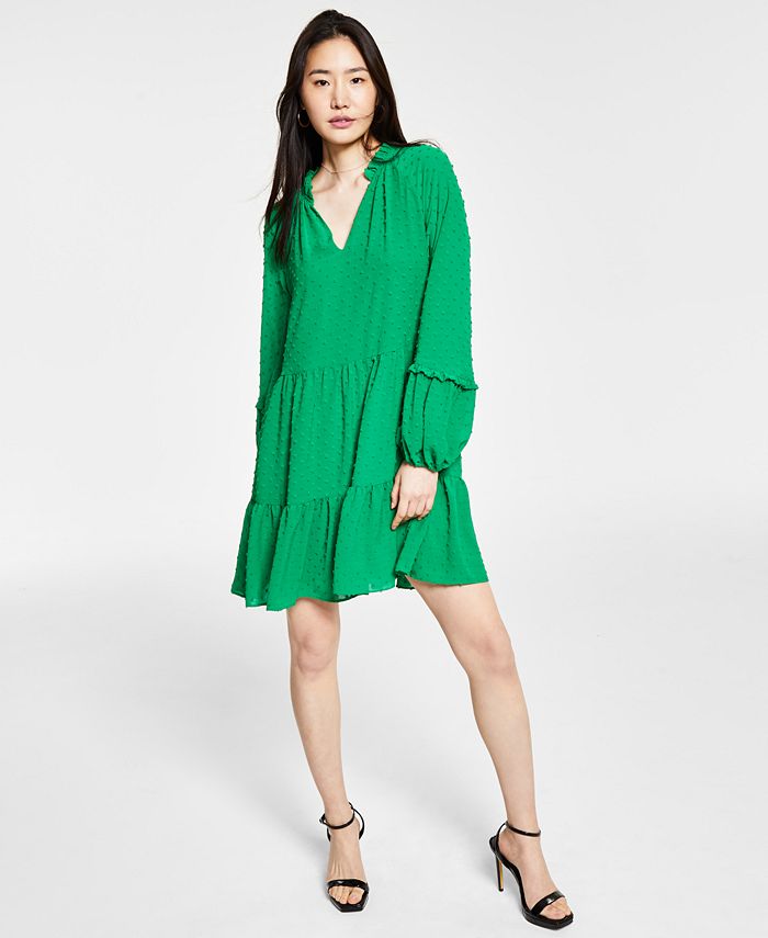 CeCe Women's Long Sleeve V-Neck Ruffled Clip-Dot Dress - Macy's