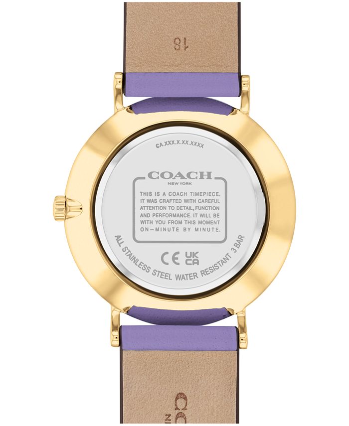 COACH Women's Perry C's Purple Leather Strap Watch, 36mm & Reviews ...