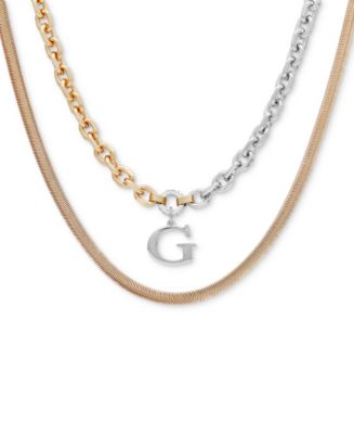 GUESS Two-Tone 2-Pc. Set Crystal Layering Necklaces - Macy's