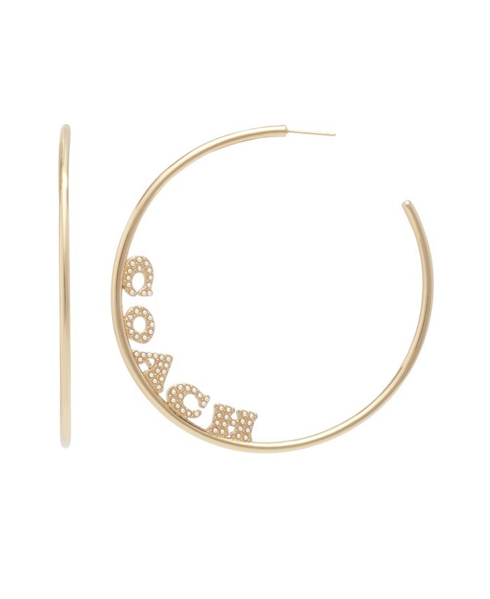 COACH Imitation Pearl Signature Hoop Earrings - Macy's