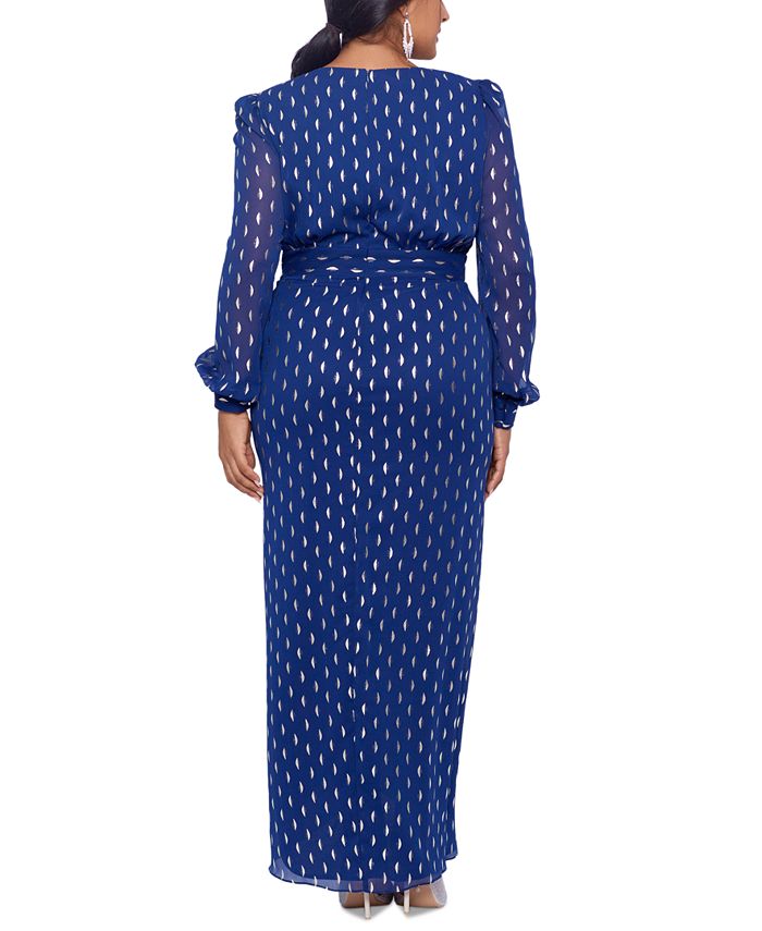 Betsy & Adam Plus Size Metallic-Print Wrap Gown - Macy's