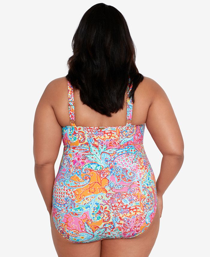 Lauren Ralph Lauren Plus Size Surplice Underwire One-Piece Swimsuit - Macy's