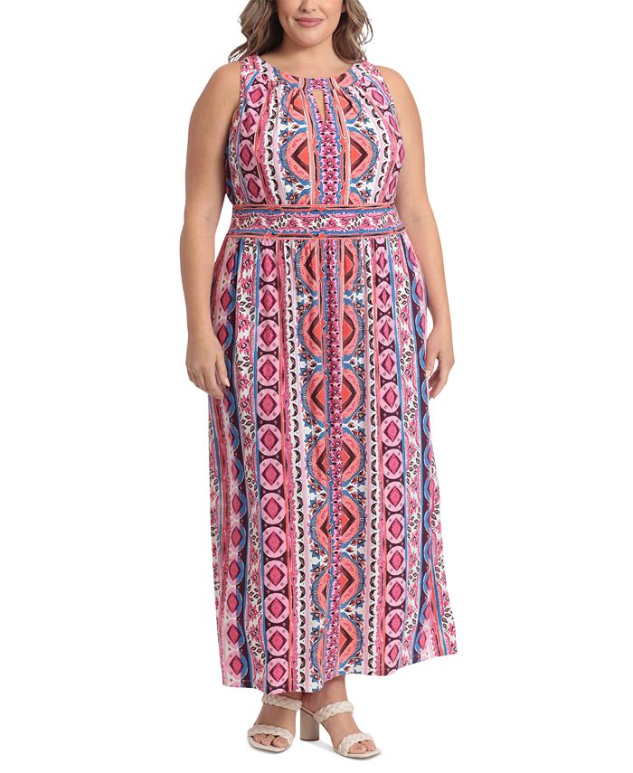 London Times Plus Size Halter Keyhole Printed Maxi Dress - Macy's