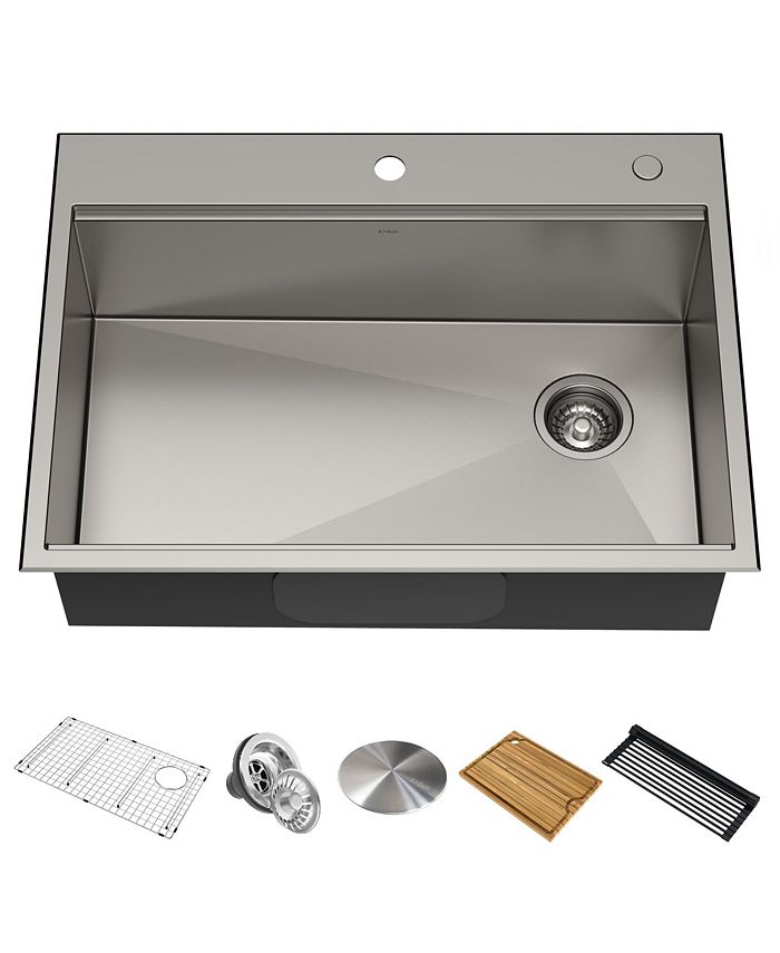 Kraus Kore 30 in. Workstation Drop-In 16 Gauge Single Bowl Stainless ...
