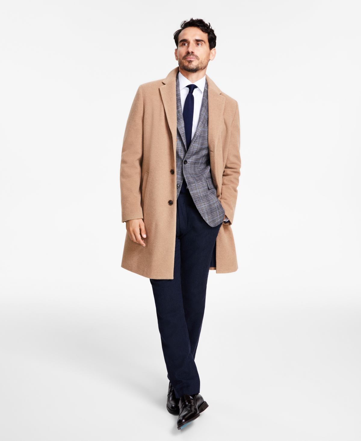 Click here for Tommy Hilfiger Mens Addison Wool-Blend Trim Fit Ov... prices