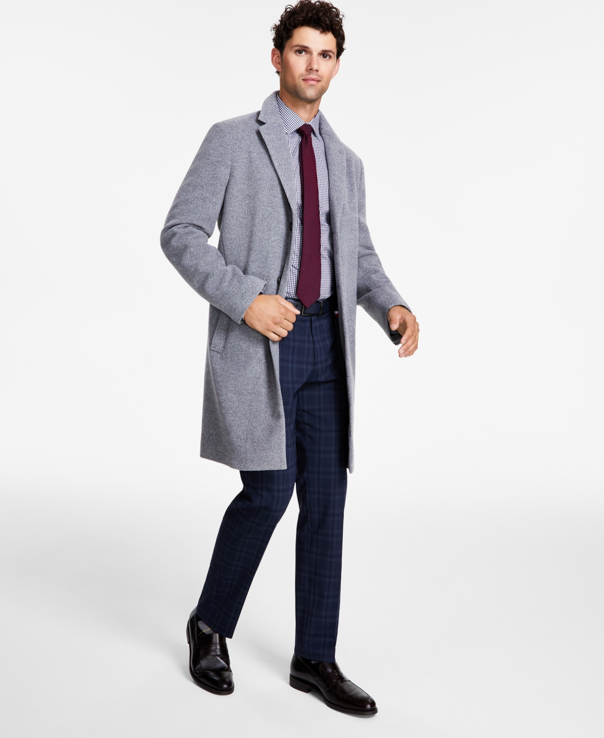 Click here for Tommy Hilfiger Mens Addison Wool-Blend Trim Fit Ov... prices