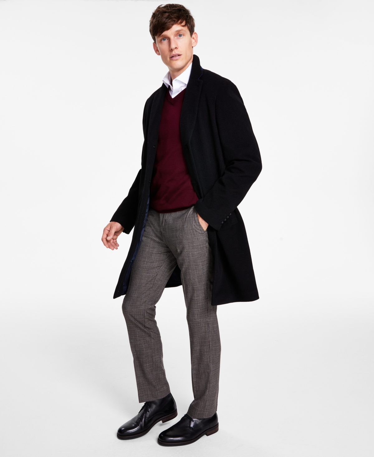 Click here for Tommy Hilfiger Mens Addison Wool-Blend Trim Fit Ov... prices