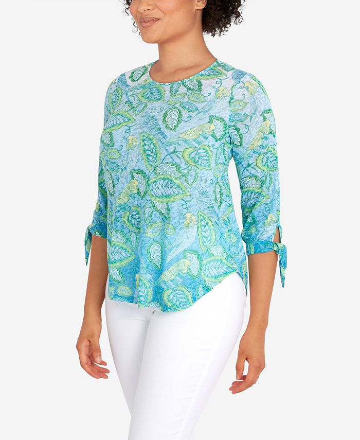 Ruby Rd. Petite Knit Parakeet Border Print Top - Macy's