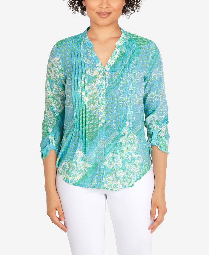 Ruby Rd. Petite Woven Patchwork Print Top - Macy's