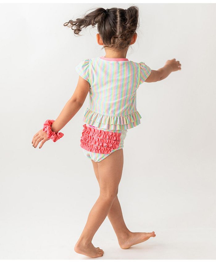 RuffleButts Baby Girls Rainbow Seersucker Rash Guard UPF 50, 2 Piece ...