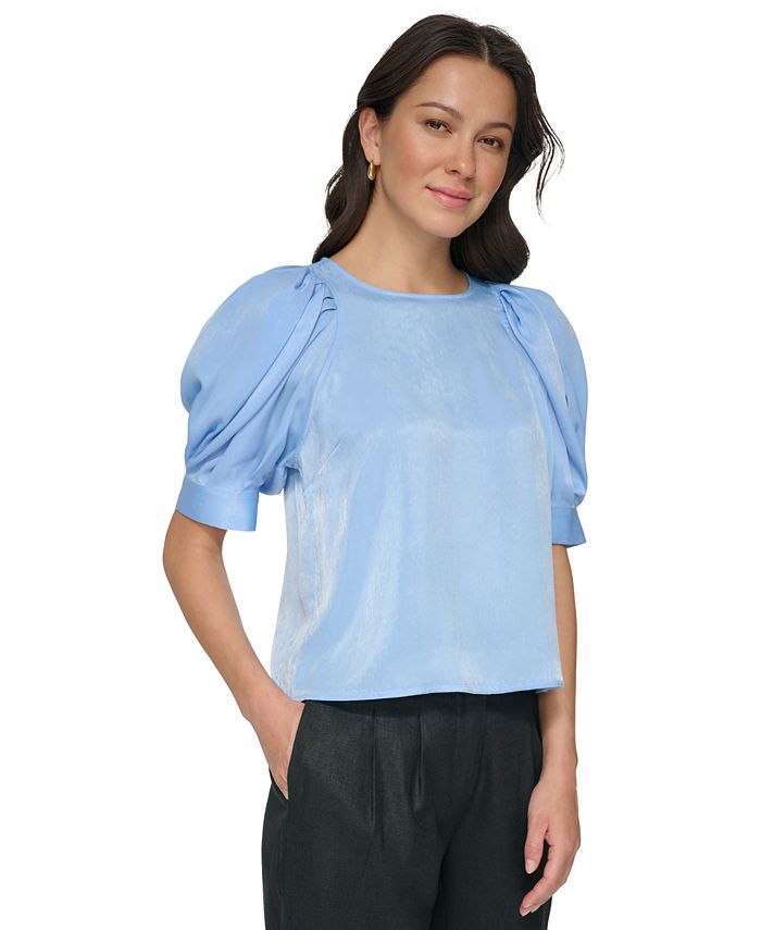 DKNY Women's Satin Crew-Neck Puffed-Sleeve Top - Macy's