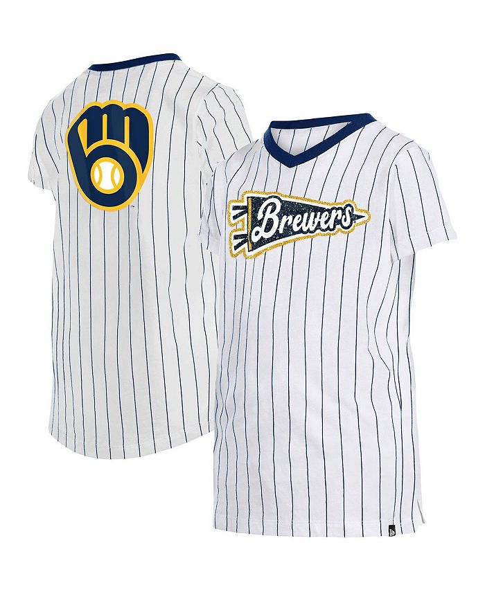 New Era Big Girls White Milwaukee Brewers Pinstripe V-Neck T-shirt - Macy's