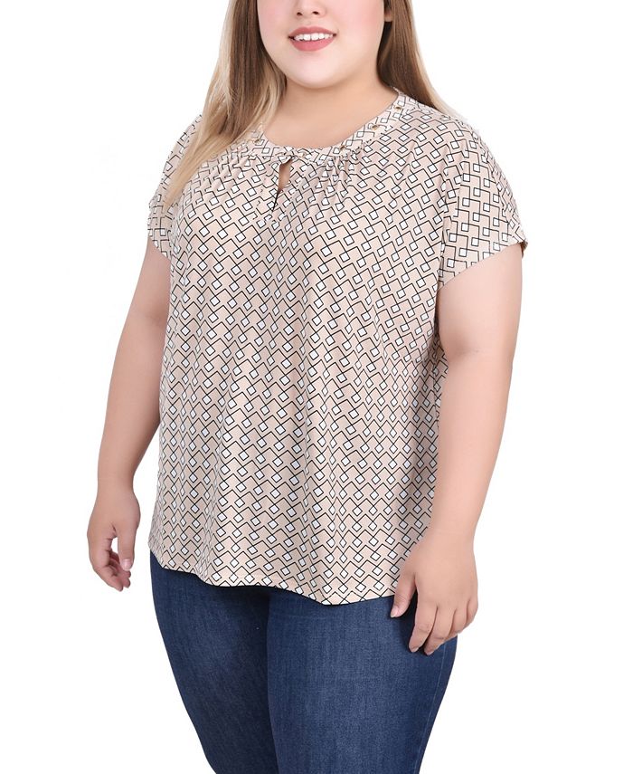 NY Collection Plus Size Extended Sleeve Top with Grommets - Macy's