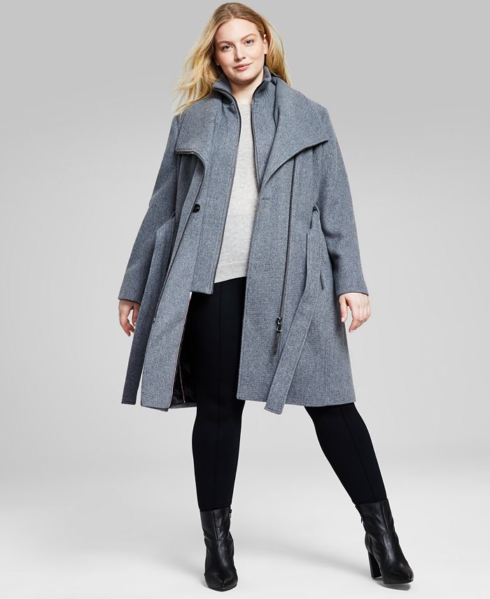Calvin Klein Womens Plus Size Belted Asymmetric Wrap Coat, Created for ...