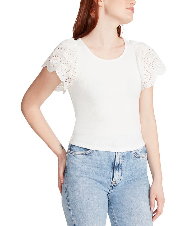 Steve Madden Women's Olina Mixed-Media-Sleeve Knit Top - Macy's