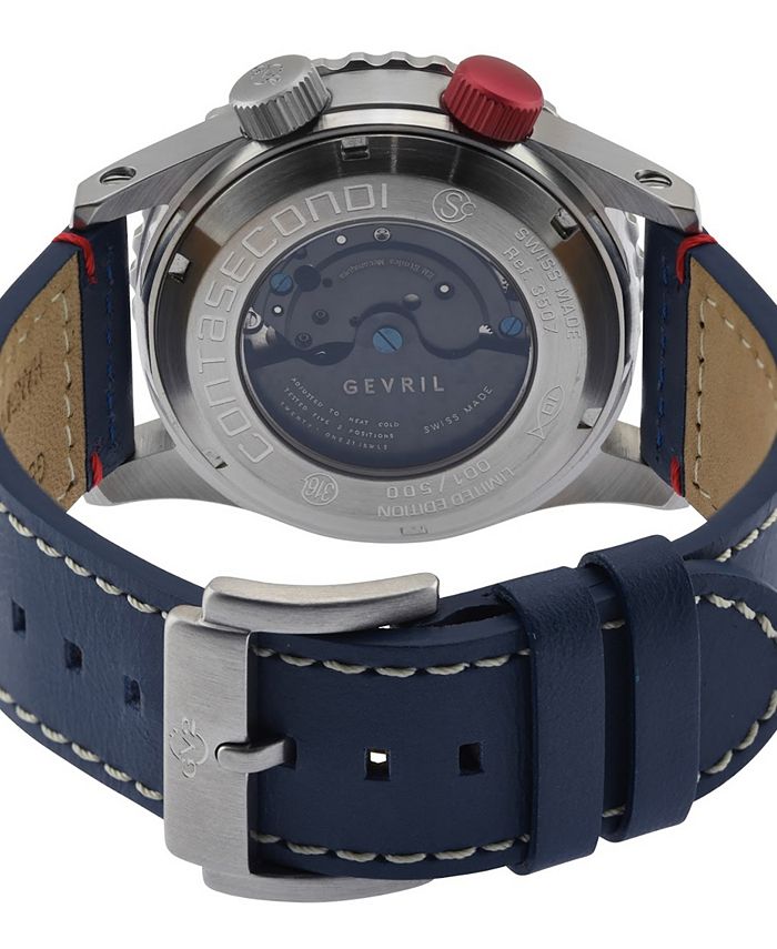 GV2 by Gevril Men's Contasecondi Swiss Automatic Blue Leather Watch ...