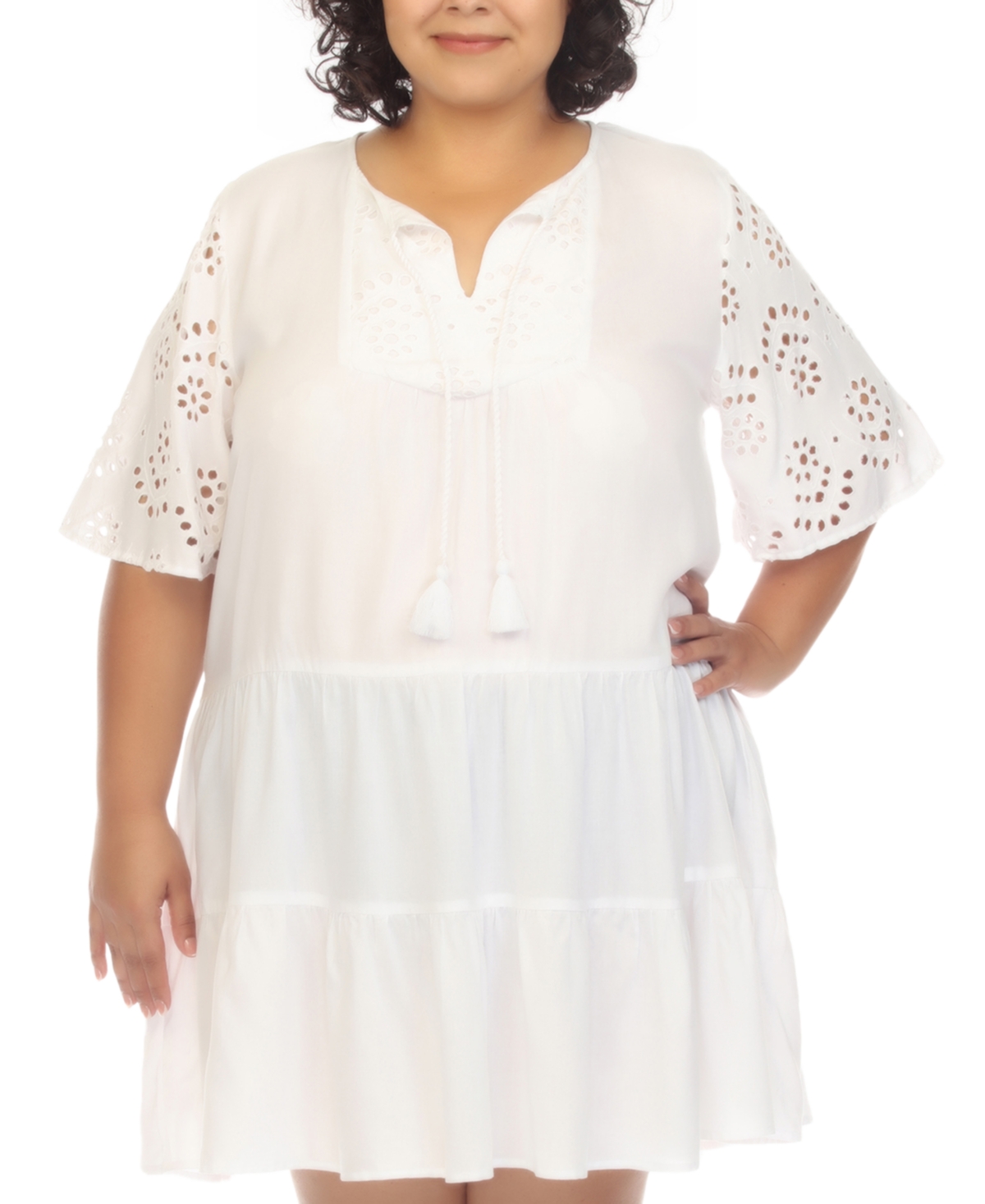 Raviya Plus Size Eyelet Tiered Swim Cover-up Dress Women's Swimsuit In ...