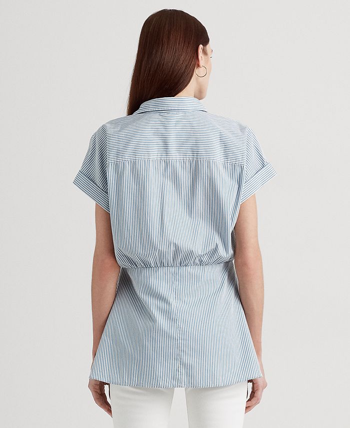 Lauren Ralph Lauren Womens Striped Tie Front Cotton Broadcloth Shirt