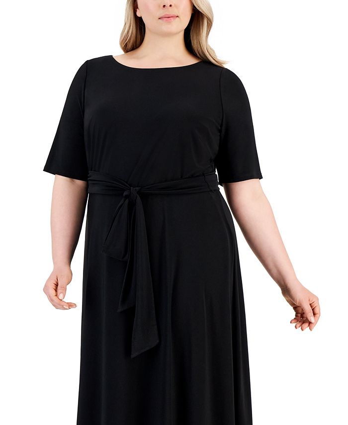 Kasper Plus Size Fit & Flare Tie-Waist Knit Midi Dress - Macy's