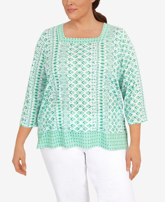 Alfred Dunner Plus Size Tropical Geometric Top - Macy's
