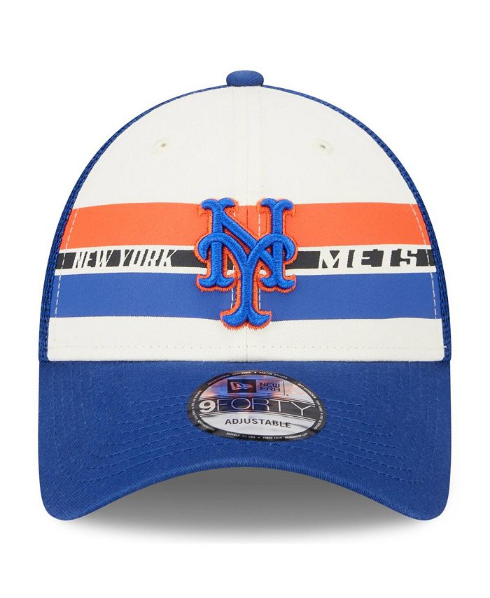 New Era Men's White, Royal New York Mets Team Stripe Trucker 9Forty ...