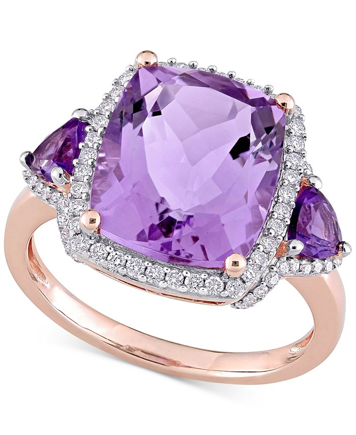 Macy's Amethyst (5-3/8 ct. t.w.) & Diamond (1/3 ct. t.w.) Halo Ring in ...
