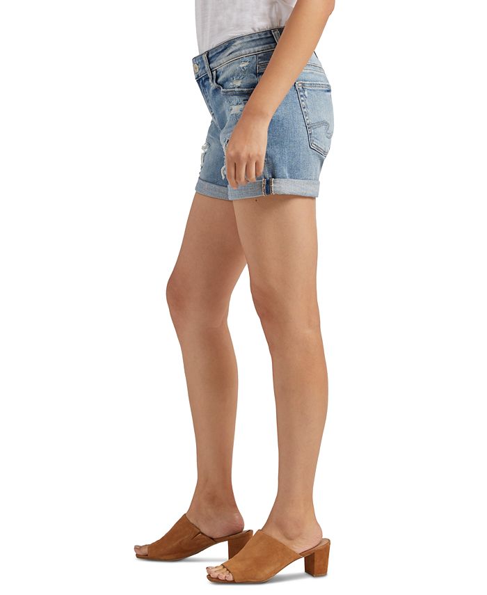Silver Jeans Co. Women's Mid-Rise Ripped Denim Boyfriend Shorts - Macy's