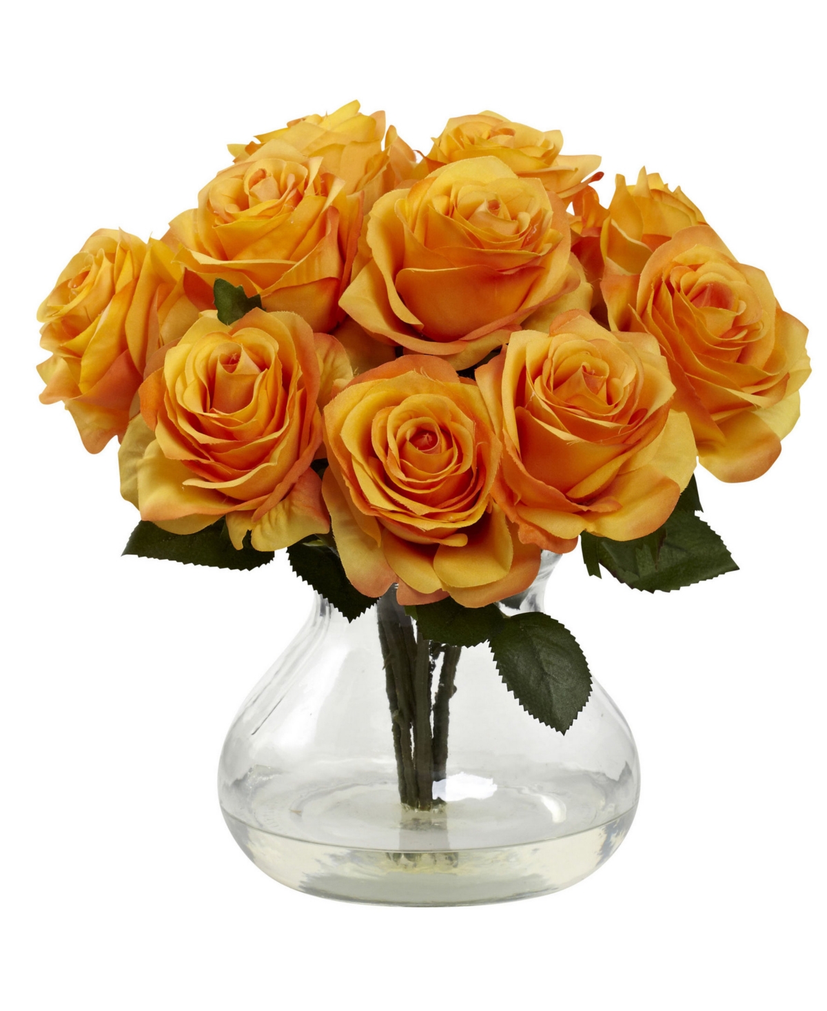 Click here for Nearly Natural Rose Arrangement w/Vase - Orange/ye... prices