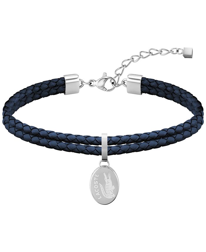 Lacoste Double Braided Navy Leather Charm Bracelet - Macy's
