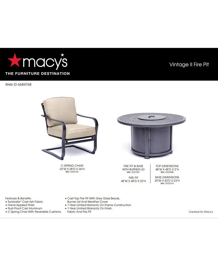 Agio Vintage II Round Fire Pit, Created for Macy's - Macy's
