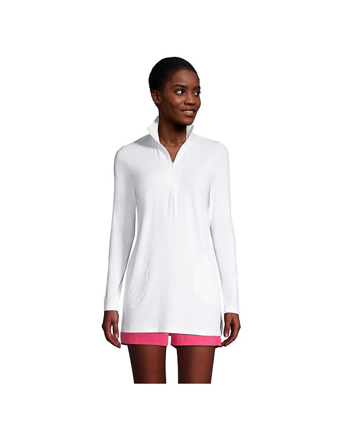 Lands' End Women's Quarter Zip Long Sleeve Tunic Rash Guard Cover-up ...