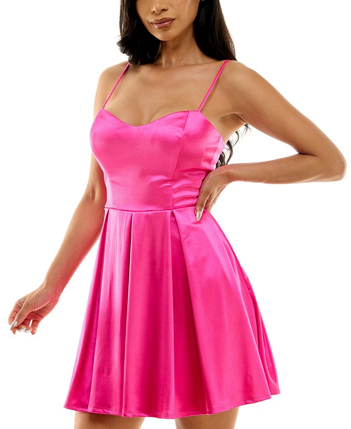 pear culture Juniors' Lace-Up-Back Stretch Satin Dress - Macy's