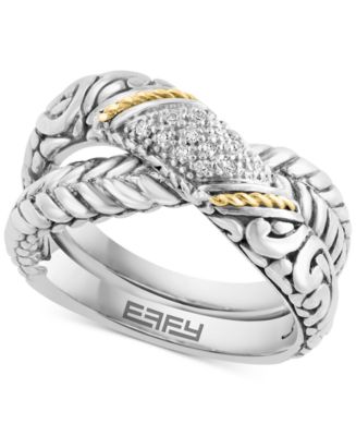 EFFY® Diamond (1/20 ct. t.w.) Crossover Ring in Sterling Silver & 18k ...
