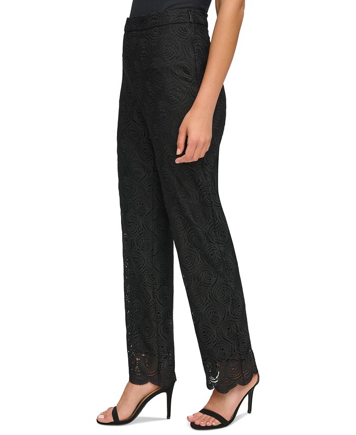 Donna Karan Women's Circular Lace Wide-Leg Zip Pants - Macy's