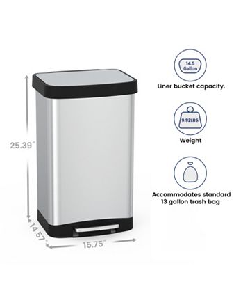 Mega Casa 14.5 Gal./55 Liter Rectangle Step-On Stainless Steel Trash ...