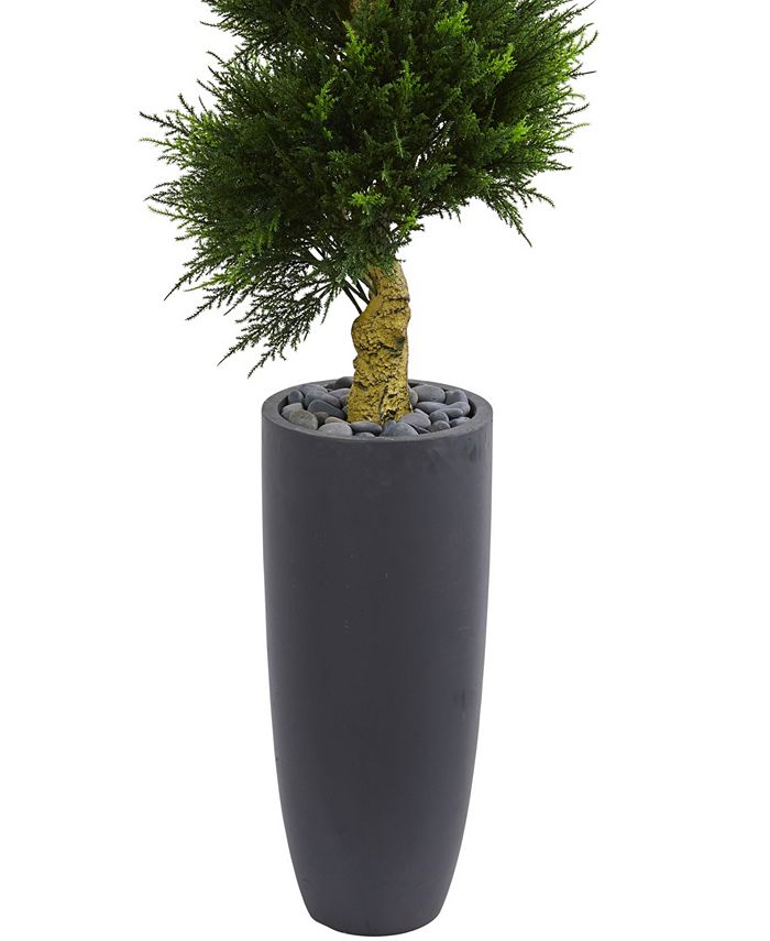 Nearly Natural 6' Spiral Cypress Artificial Tree in Cylinder Planter UV ...