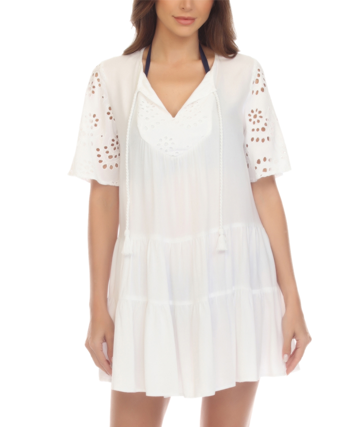Raviya Plus Size Eyelet Tiered Swim Cover-up Dress Women's Swimsuit In ...